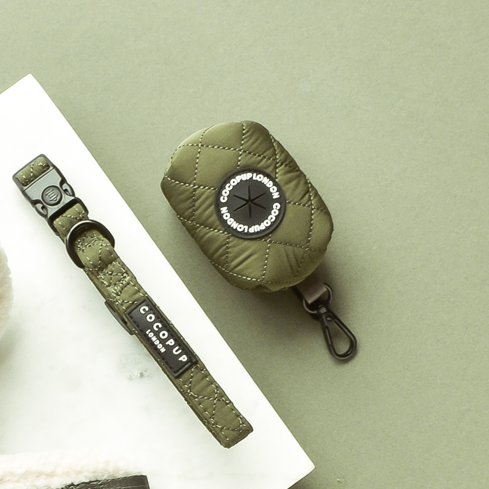 Khaki Quilted Dog Poop Bag Holder | Cocopup London