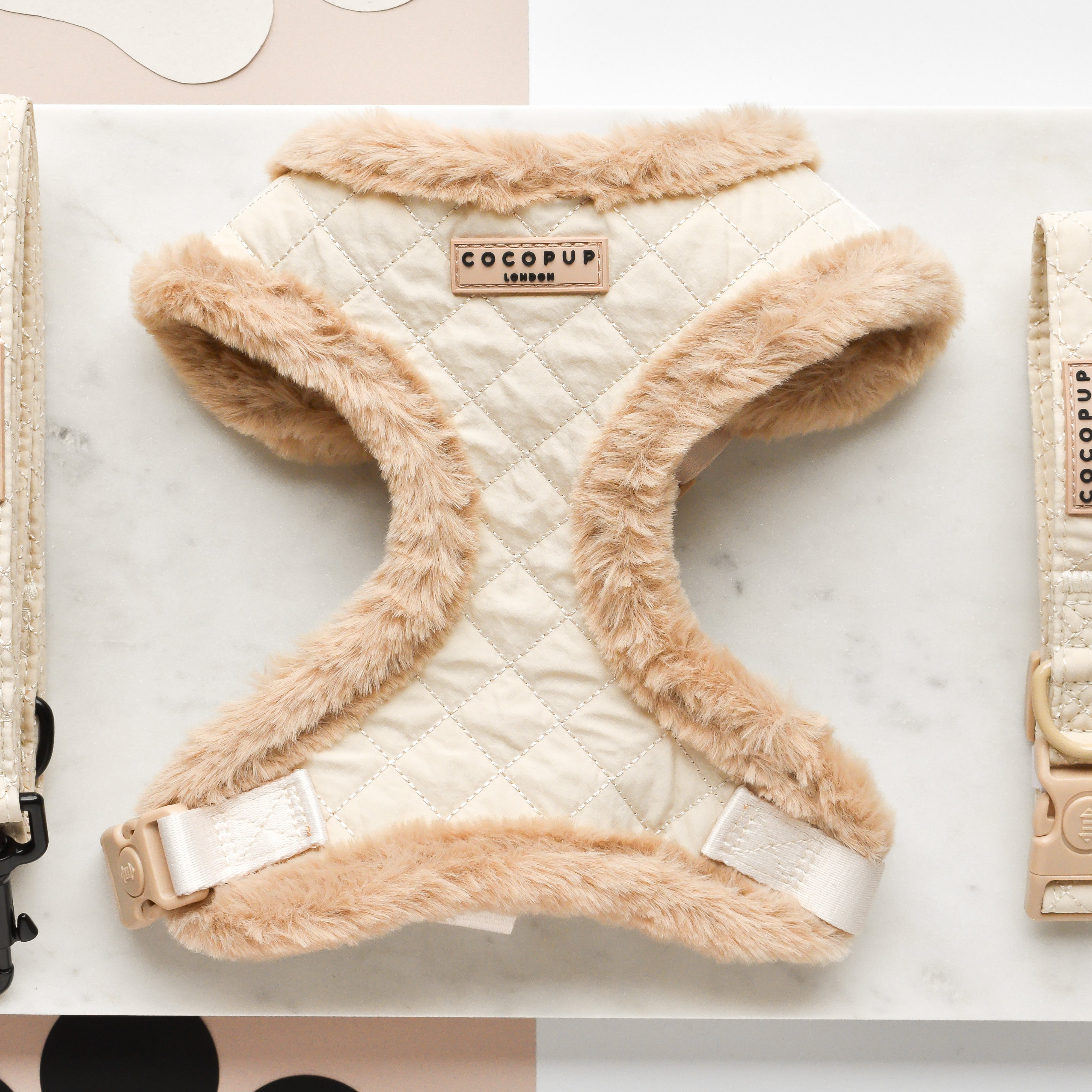 Cream Quilted Adjustable Neck Dog Harness | Cocopup London